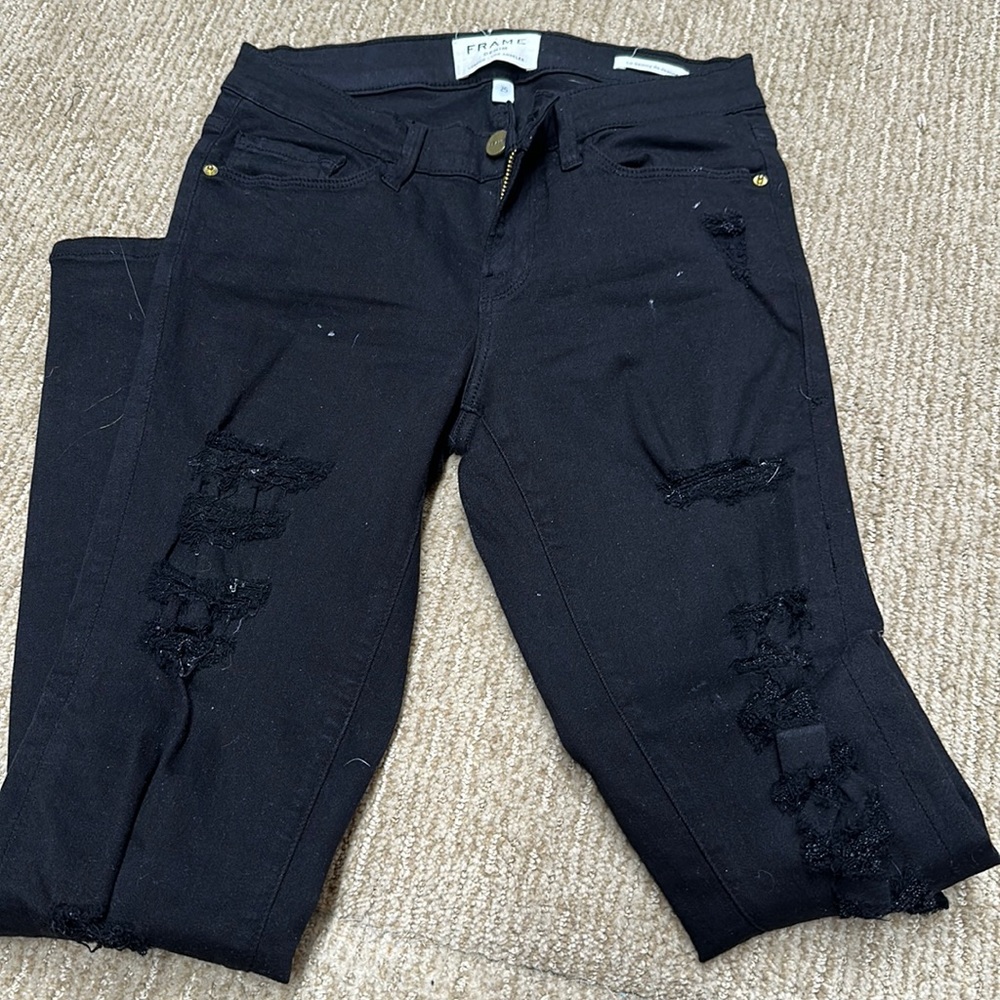 Frame Black Distressed Skinny Jeans - Gem